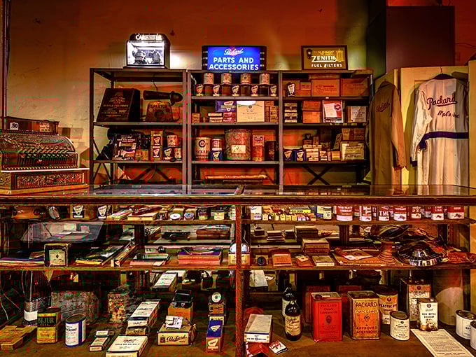 Packard paradise! This isn't just a parts display&mdash;it's a treasure trove of automotive history that would make any gearhead's heart rev with joy.