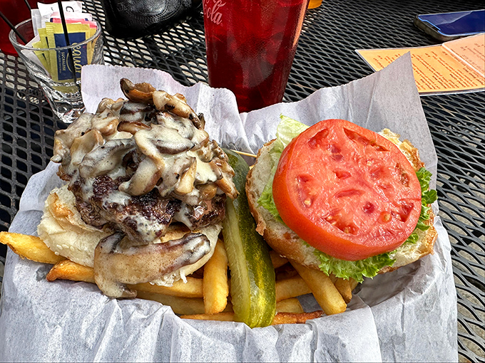 Mushroom lovers, rejoice! This burger is the fungi of your dreams, topped with enough 'shrooms to make Mario jealous.