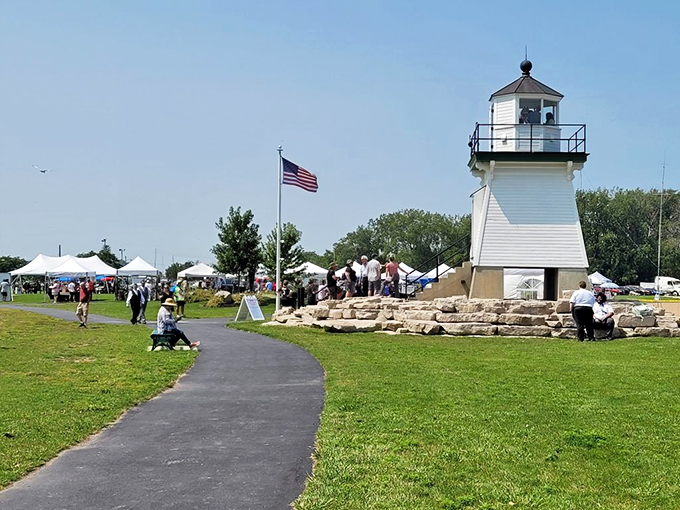 Lighthouse festival or maritime Woodstock? Either way, these folks are having a whale of a good time!