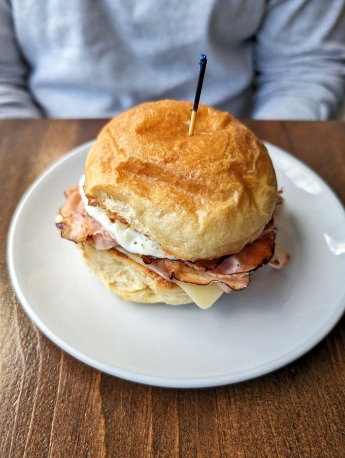 Breakfast sandwich or edible work of art? This stack of morning perfection could make even the Mona Lisa smile.