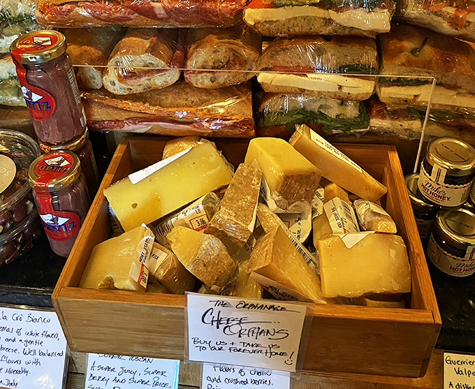 Cheese wheels for days! It's like a dairy lover's version of the yellow brick road, leading to flavor paradise.