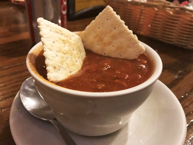 Chili so hearty, it could warm a Packers fan in December. Crackers on standby for those who like to live dangerously.