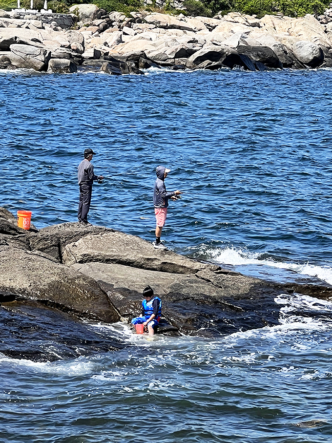The ultimate game of patience and poles! These anglers are writing their own "fish tales" with every cast into the sparkling blue.