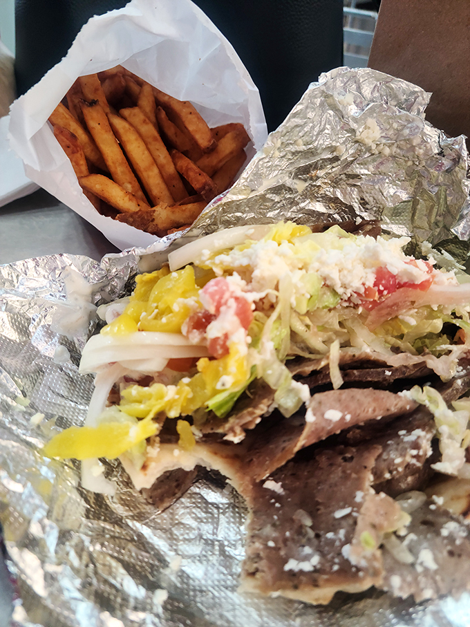 A dynamic duo that puts Batman and Robin to shame: the gyro and fries combo is here to save your taste buds from boredom.