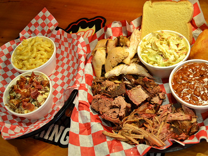 A platter fit for a BBQ king! This spread could make even the most dedicated vegetarian consider a temporary abdication.