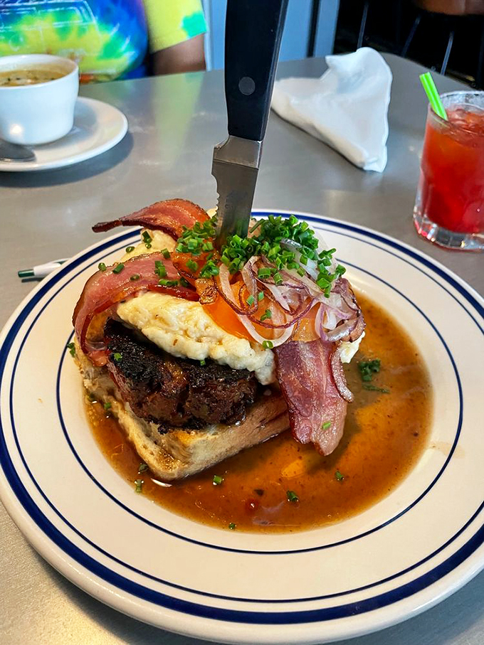 Houston, we have a sandwich situation! This meatloaf masterpiece is stacked higher than the Saturn V rocket and twice as satisfying.