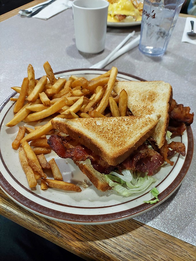 The ultimate BLT: Bacon, Lettuce, and Total deliciousness. Paired with golden fries, it's a sandwich that would make Elvis proud.