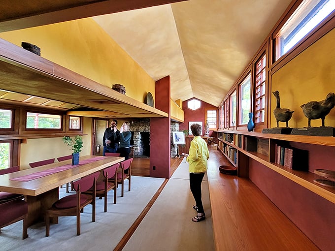 Architectural pilgrims on their Wright stuff tour. These visitors are drinking in more inspiration than a barista at an espresso convention.