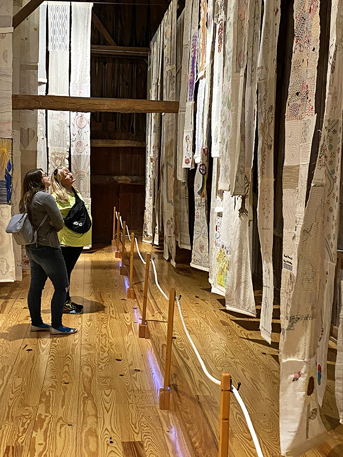 "I spy with my little eye..." Visitors play a real-life Where's Waldo with intricate quilt patterns.