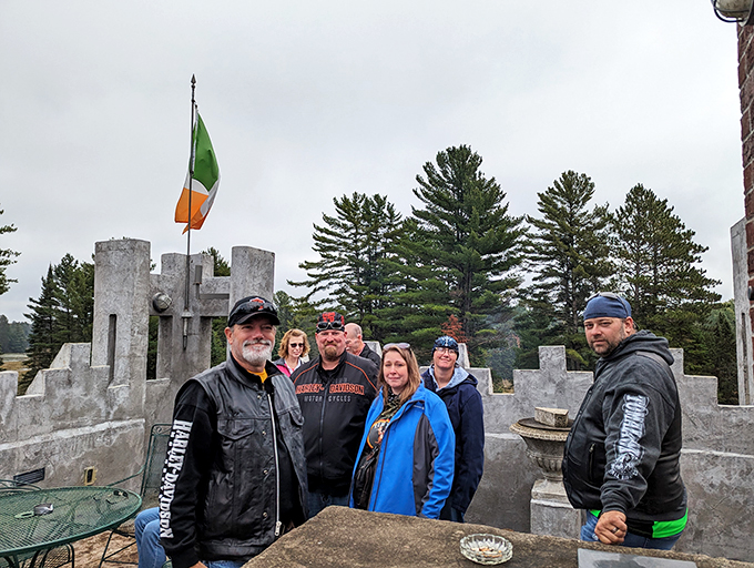 Knights of the Round Table? More like Knights of the Northwoods! These modern-day castle-goers look ready for an adventure.