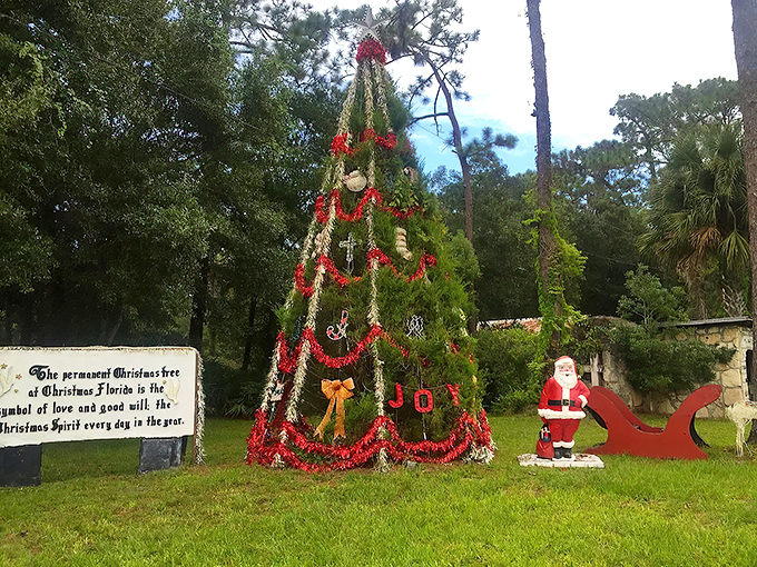 Santa's tropical outpost? This festive display in Christmas, Florida proves the jolly old elf has excellent taste in vacation spots.