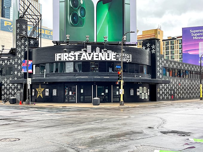Nothing fancy, just iconic—First Avenue knows how to make even a rainy day feel like showtime.