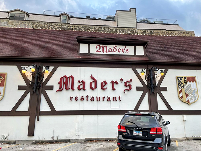 Time-travel pitstop! Park your car and transport yourself to old-world Germany. Lederhosen optional.