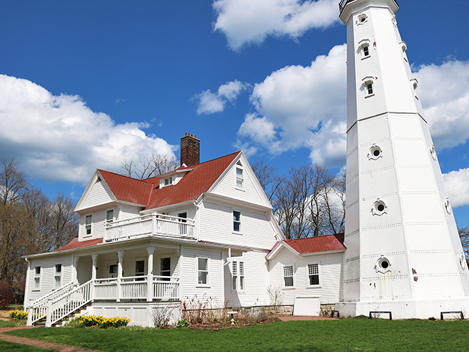 City lights meet lighthouse nights! A perfect urban pit stop on your Great Lakes road trip.