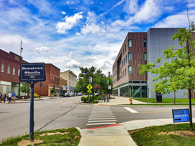 Modern meets historic in downtown Oberlin. With architecture this diverse, it's like a timeline of American design had a block party!