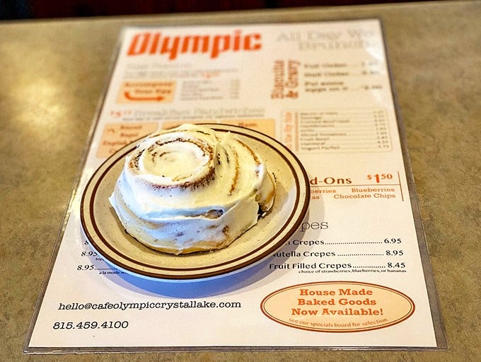 Holy dough-ly! This cinnamon roll is so massive, it probably has its own area code. Fork and knife recommended, stretchy pants required.