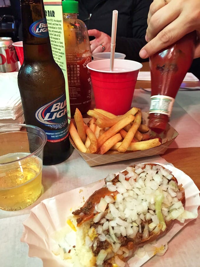 The holy trinity of comfort food: Coney, fries, and a cold one. It's like a hug for your stomach, Minnesota-style.