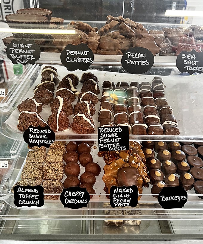 Chocolate lovers, rejoice! This display case is proof that heaven exists, and it's made of cocoa, sugar, and a dash of nostalgia.