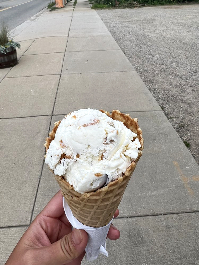 Peanut butter perfection in a cone! It's like someone shrunk down your favorite childhood sandwich and made it even better.