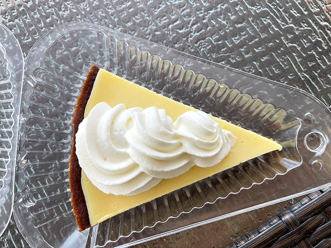 Key Lime Pie perfection! This slice is so pretty, it's almost a shame to eat it. Almost. Pucker up, buttercup &ndash; tangy bliss awaits!