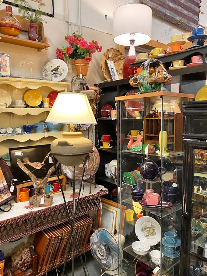 A lamp-tastic explosion of color and kitsch! It's like your eccentric aunt's living room had a wild party with a 1970s disco.