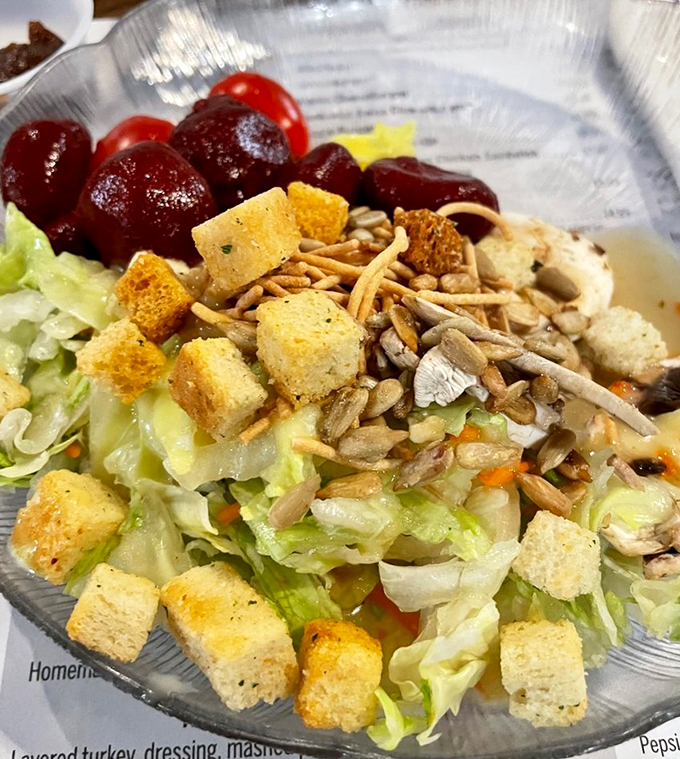 Salad: the opening act before the main event. But with those crunchy croutons and juicy grapes, this starter deserves its own standing ovation.