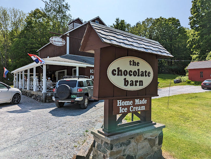 No need for GPS &ndash; just follow your nose! This charming sign is like a beacon of hope for chocolate lovers. Resistance is futile, my friends.