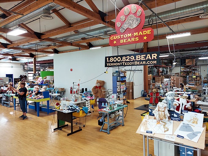 Custom-made companions in the making! This workshop is like Santa's North Pole, if the elves specialized in huggable bears instead of toys.