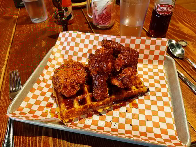 Southern comfort on a plate! This chicken and waffle combo is the breakfast of champions – and lunch, and dinner too.