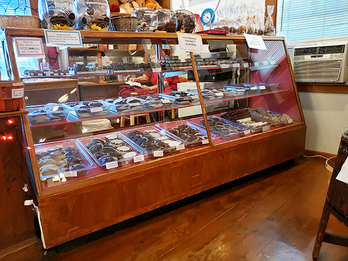Chocolate counter of dreams! This glass case holds more temptations than a late-night infomercial, but way more satisfying.