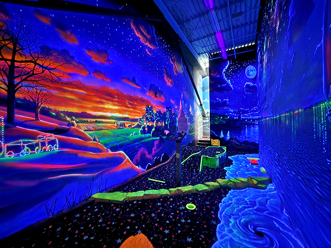 Glow-in-the-dark golfing? It's like playing inside a lava lamp, but with less risk of burns and more chances for glory.