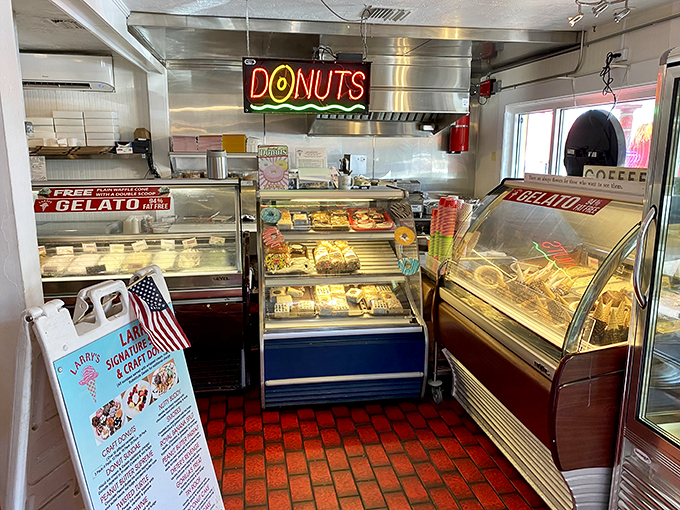 Holy hole-y treats, Batman! Larry's donut display is proof that circles can indeed be the best shape for pure happiness.