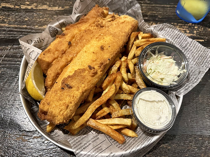 Golden, crispy, and ready for its close-up &ndash; this fish and chips is the Meryl Streep of fried seafood. Oscar-worthy crunch guaranteed!