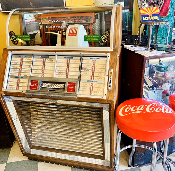 Rock around the clock! This jukebox is ready to serenade you with golden oldies while you sip on a malted milkshake.