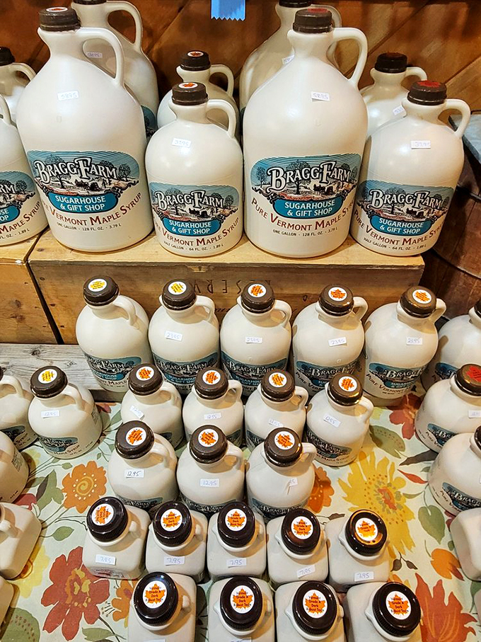 Liquid gold, Vermont-style. These jugs of maple syrup are basically retirement funds you can pour on pancakes.