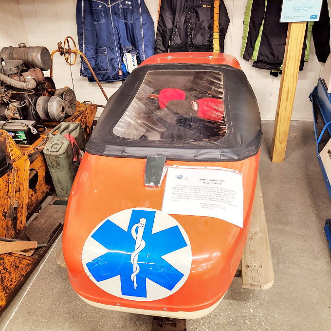 Heroes on skis! This vintage rescue sled reminds us that not all snowmobile missions were about joy rides.