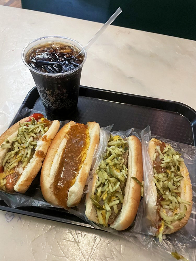 Hot dog heaven! From kraut to chili, these dogs are dressed to impress. It's a flavor party, and everyone's invited.