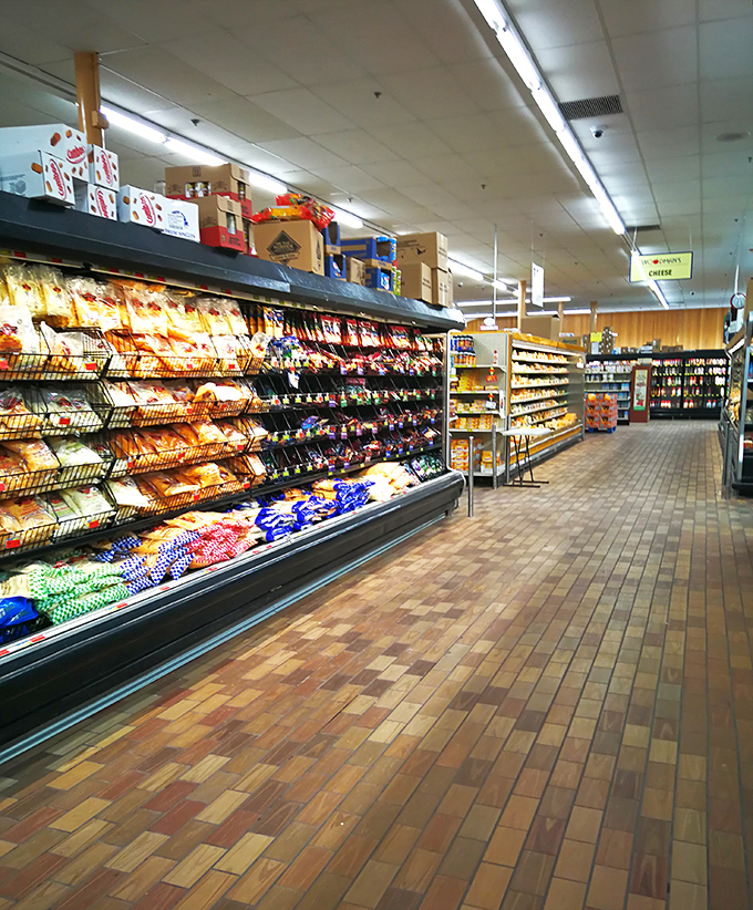 Snack attack central! This aisle is a carb lover's dream and a dentist's nightmare. With more chips than a Vegas casino, you'll need willpower stronger than a bodybuilder's biceps to resist.