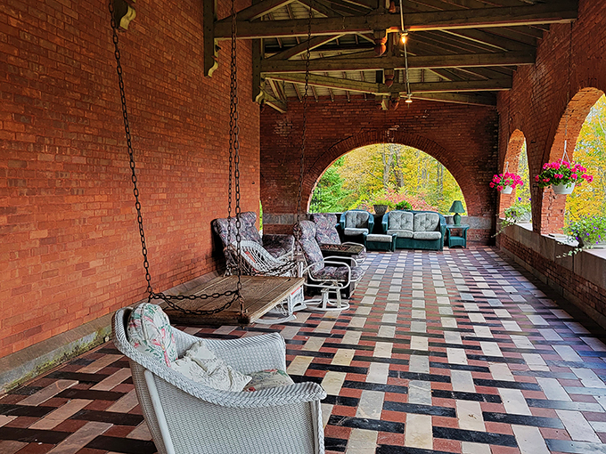 Forget the man cave, I want a castle porch! This brick-arched beauty is the perfect spot for sipping tea&hellip; or plotting your next quest.