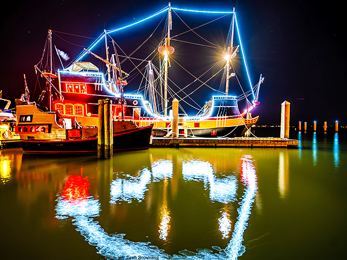 Ahoy, matey! These ships have traded their sea legs for light legs. It's a nautical light show that would make even Captain Hook stop and stare.