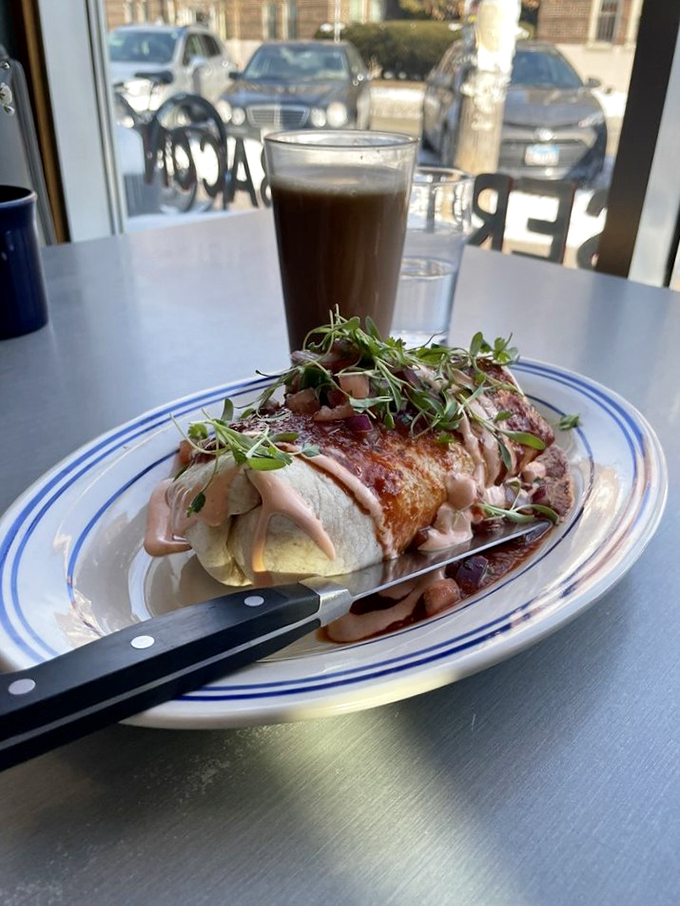 Breakfast burrito or edible work of art? This tortilla-wrapped treasure is a morning masterpiece that puts the 'rise' in sunrise.