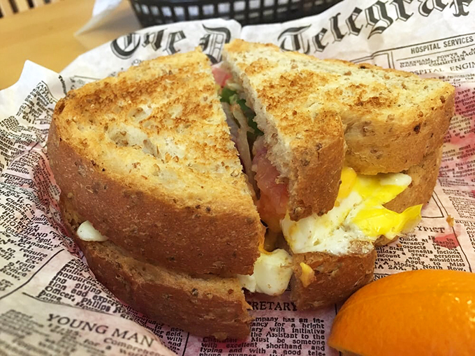 Breakfast of champions? More like breakfast of food poets! This sandwich is a sonnet of flavors between two crispy slices.
