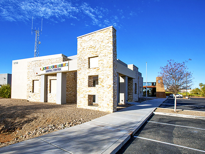 The modern face of Sierra Vista: where desert architecture meets community needs in a sun-washed plaza.