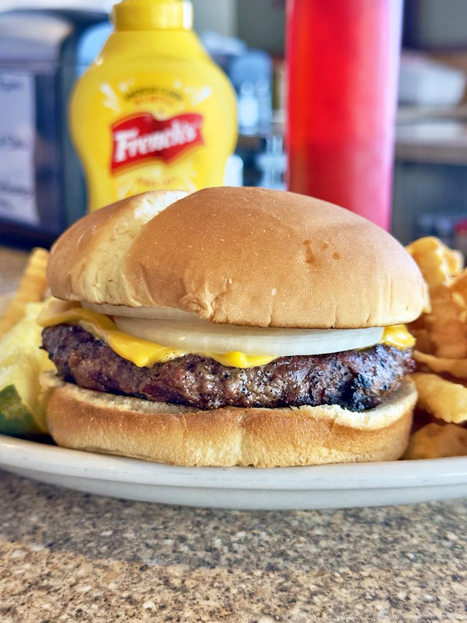 Meet the Flameburger in all its char-grilled glory. It's not just a burger; it's a meaty masterpiece that'll make your inner caveman rejoice.