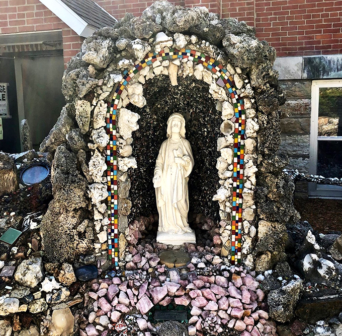 Holy mosaics, Batman! This grotto looks like it was decorated by a team of artistic squirrels with a surplus of shiny objects.