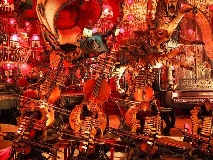 A symphony of the bizarre! These mechanical marvels look ready to break into song, like Beauty and the Beast's enchanted objects on steroids.