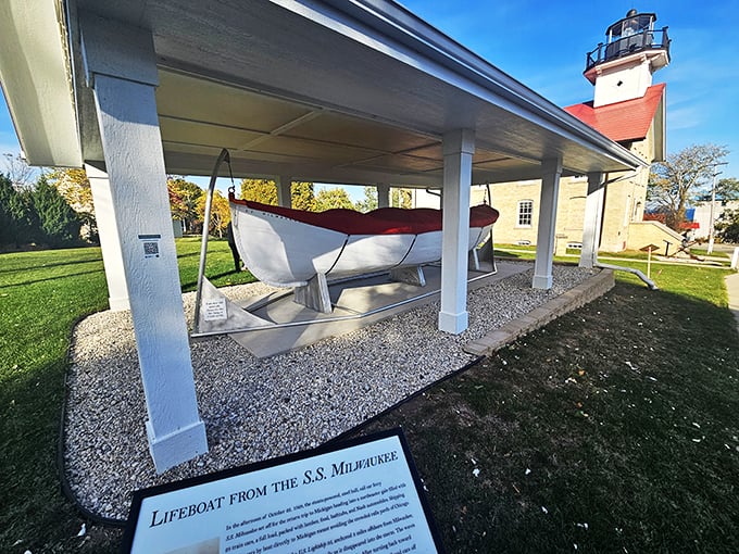 Ahoy, matey! This lifeboat might not be seaworthy anymore, but it's got more stories than a librarian on a coffee binge.