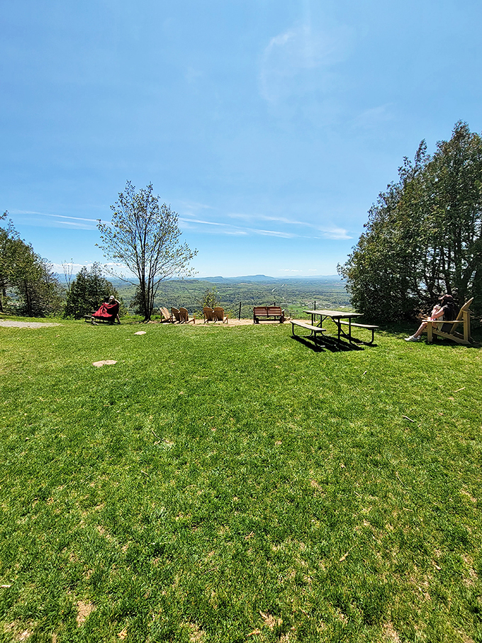 Lawn chairs with a view to die for. It's like your backyard, but with Lake Champlain as your new water feature.