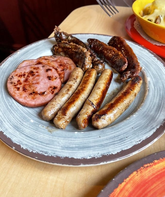 Sausage fest, anyone? This plate is bringing home the bacon&hellip; and then some. Vegetarians, avert your eyes!