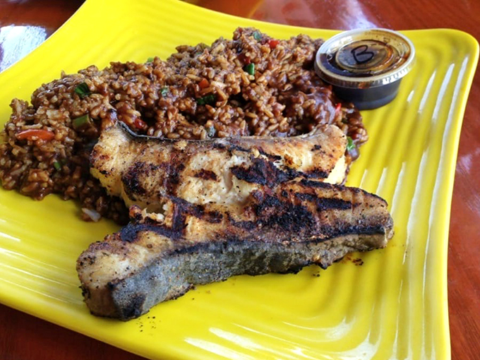 Jaws-dropping deliciousness! This shark steak is swimming in flavor, proving there's nothing fishy about landlocked Ohio serving up seafood sensations.